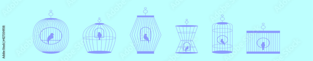 set of bird cage cartoon icon design template with various models ...