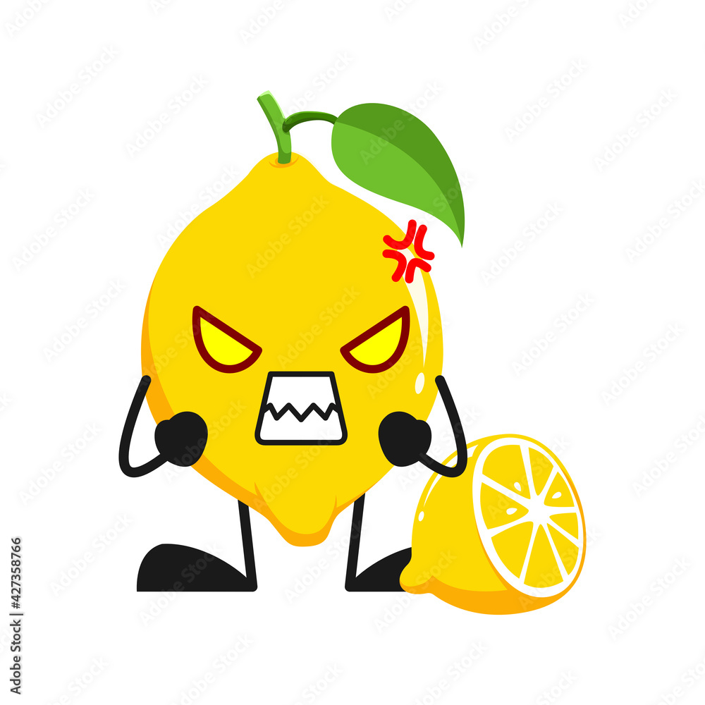 vector illustration of cute lemon fruit expression or character angry ...