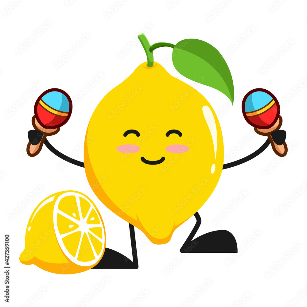 vector illustration of cute lemon fruit music or character playing ...
