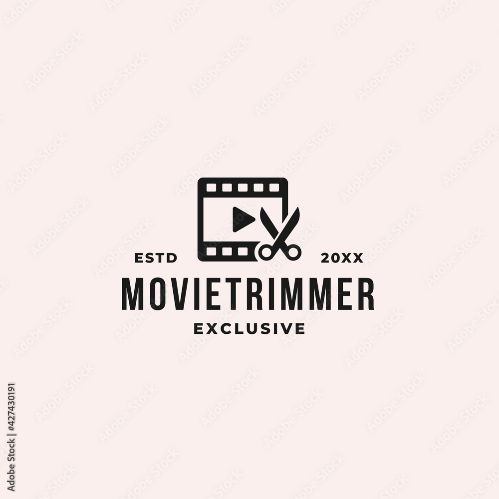 movie trim and cut logo concept with film strips and scissor for ...