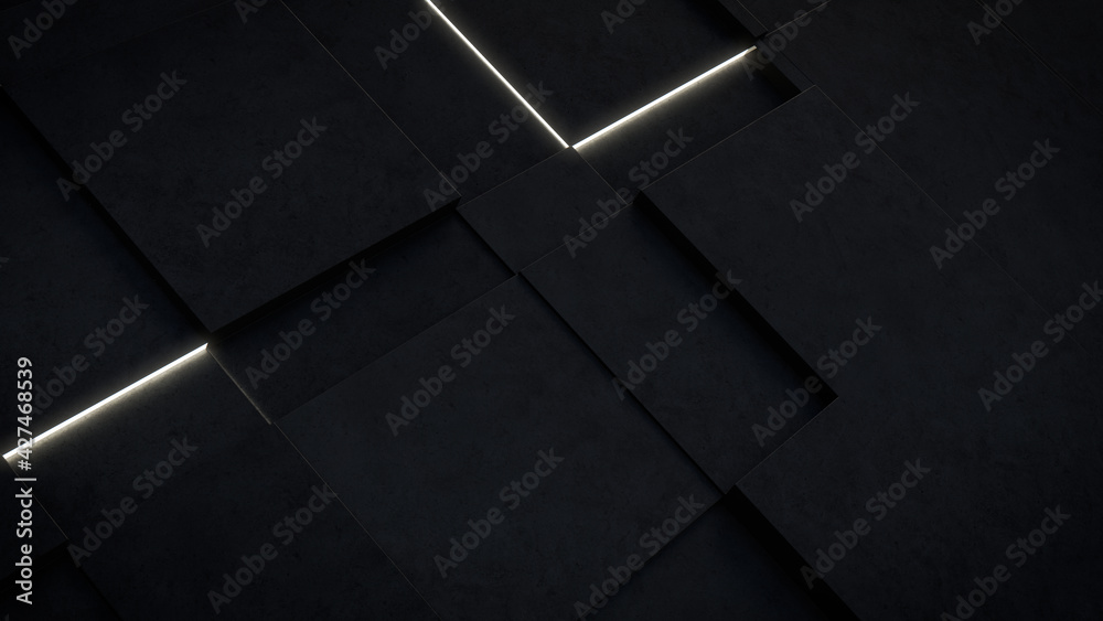 Dark, Concrete wall background, with integrated White light strips ...