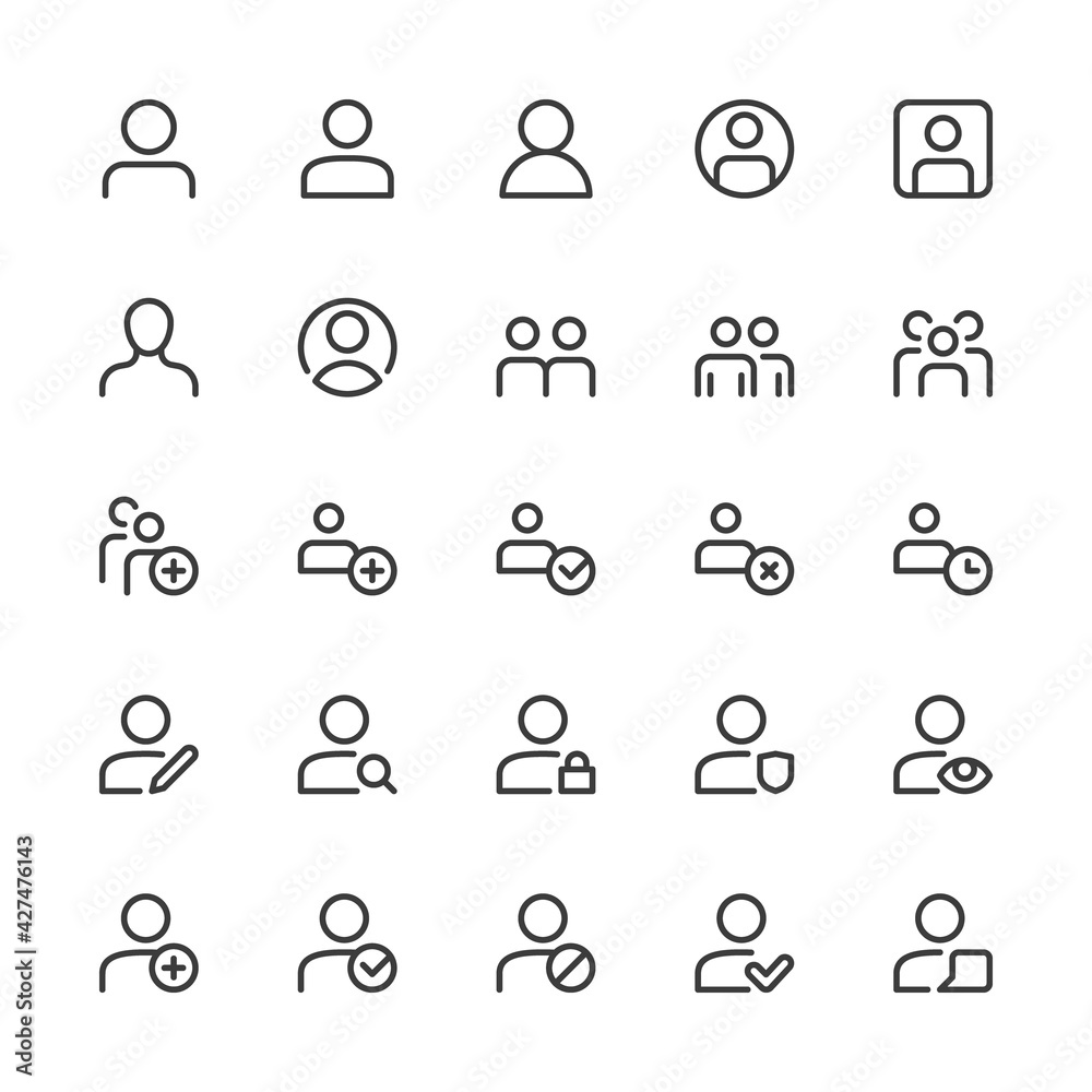 Simple Interface Icons Related to User and Profile. Editable Stroke ...