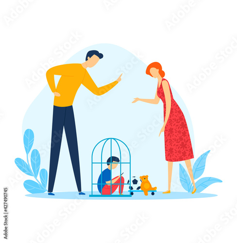 Punishment child concept, parent angry, child discipline, angry family, sad person, design ...