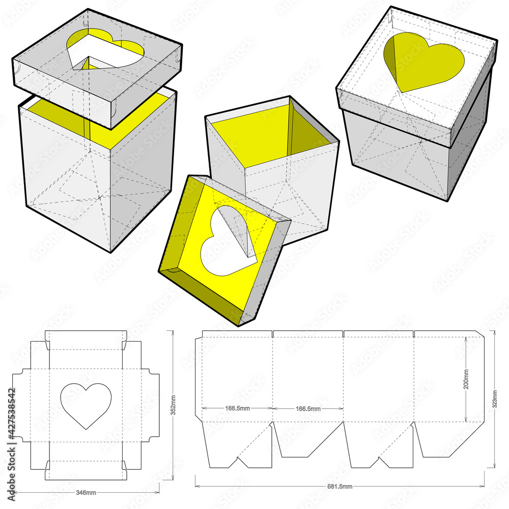Heart Shaped Cake Box and Die-cut Pattern. (Internal measurement 16 x ...