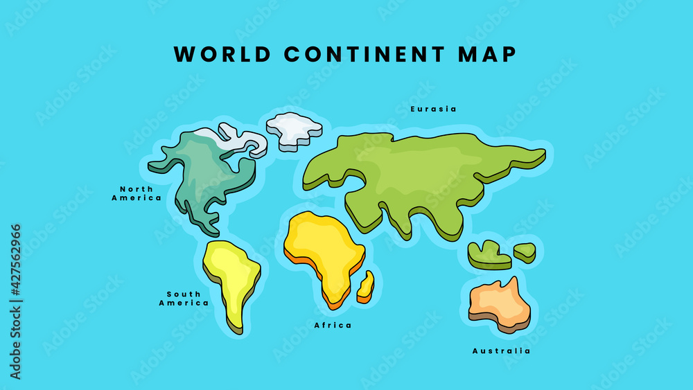 World continent map illustration cartoon Stock Vector | Adobe Stock