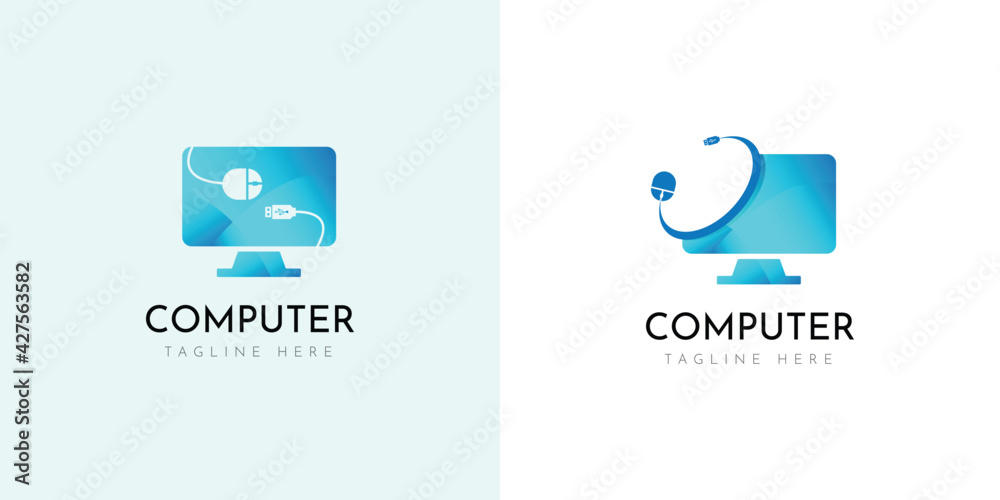 Illustrations of computer logo design Stock Vector | Adobe Stock