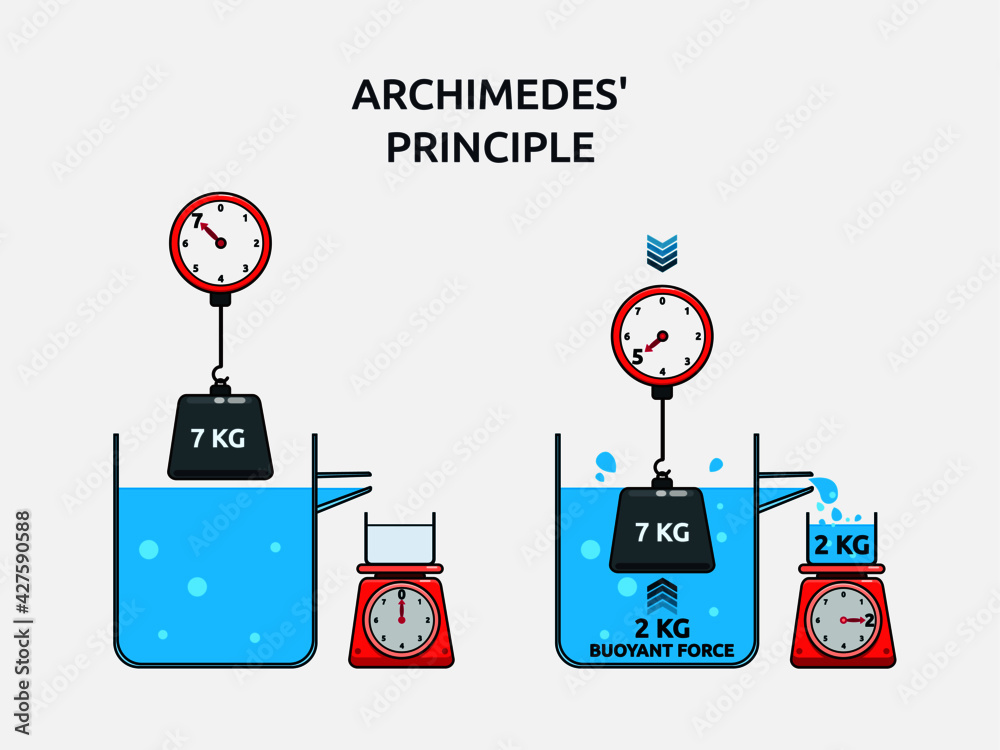 Vector de Stock Vector illustration of Archimedes principle. The ...