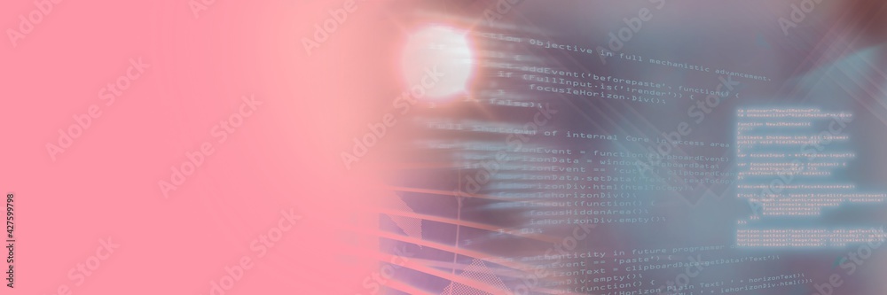 Computer code processing against a pink and gradient background, program coding concept Stock ...