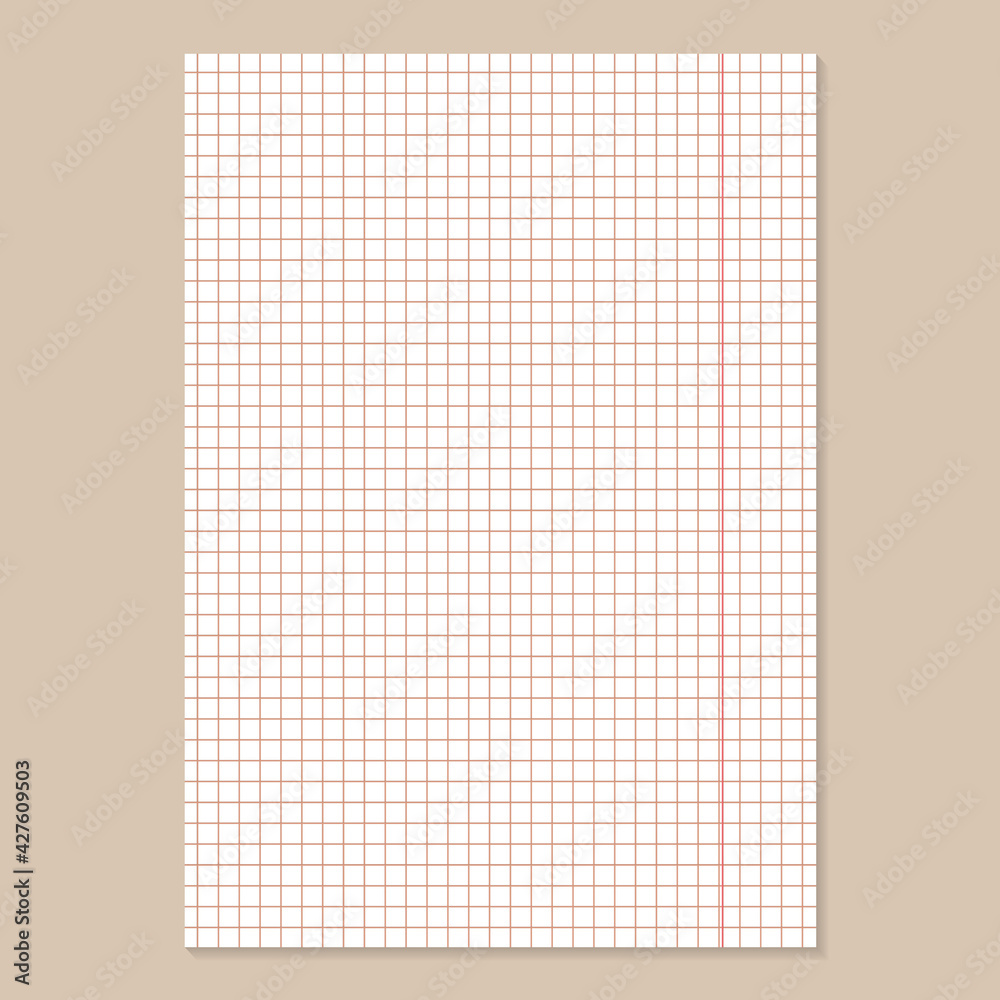 Grid paper. Realistic blank lined paper sheet in A4 format. Squared ...
