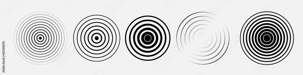 Black rings sound waves set. Circle element. Radar and radio signal ...