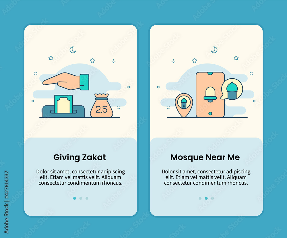 giving zakat and search mosque use app design onboarding design mobile ...