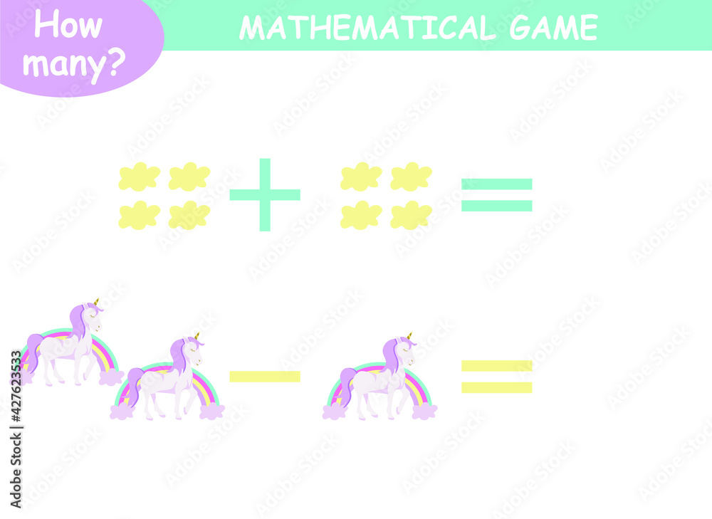 examples of addition and subtraction with unicorns. educational page ...