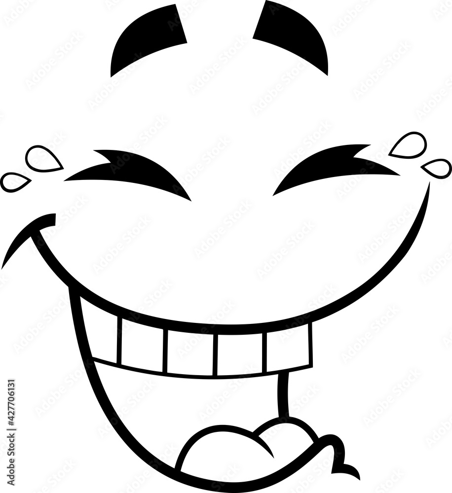 Outlined Laugh Cartoon Funny Face With Smiley Expression. Vector ...