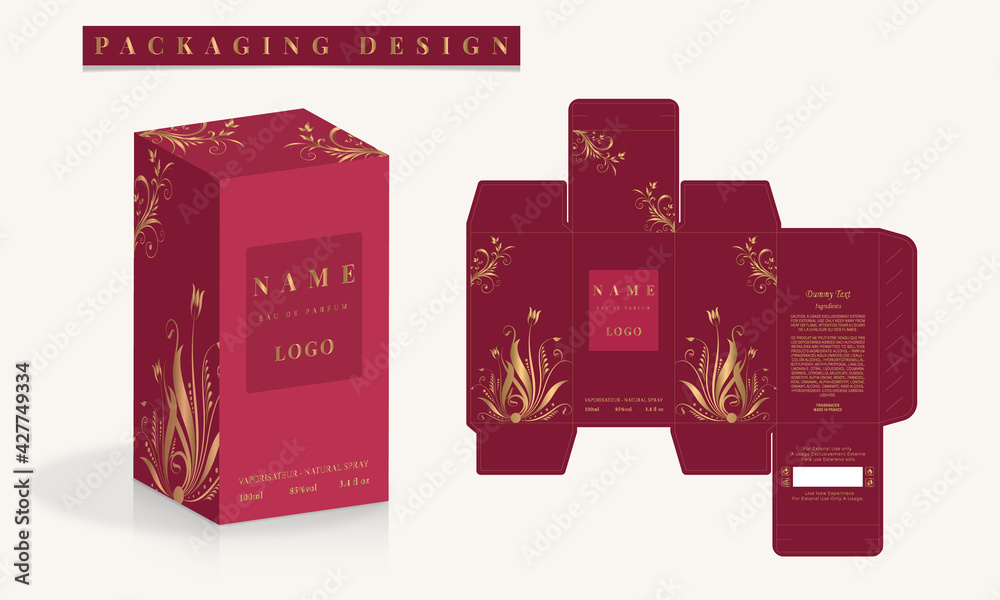 Luxury Perfume Packaging Box Design, 3d Box die line, Box Mockup labels ...