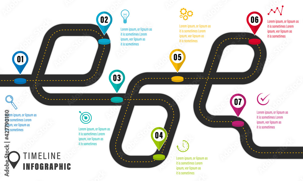 Project Timeline Infographics with 7 options, 7 years recap, timeframe ...