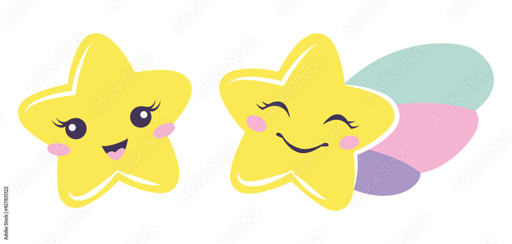 Kawaii little stars. Vector cartoon illustration for kids Stock Vector ...