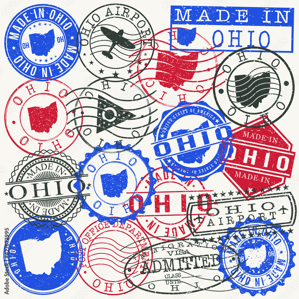 Ohio, USA Set of Stamps. Travel Passport Stamps. Made In Product ...
