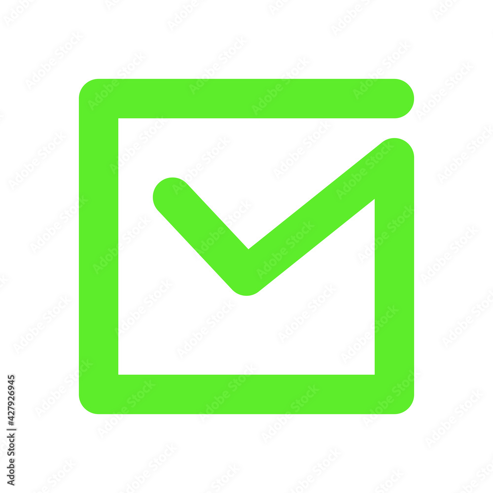 Green check mark in a square, check sheet element. To do list icon ...