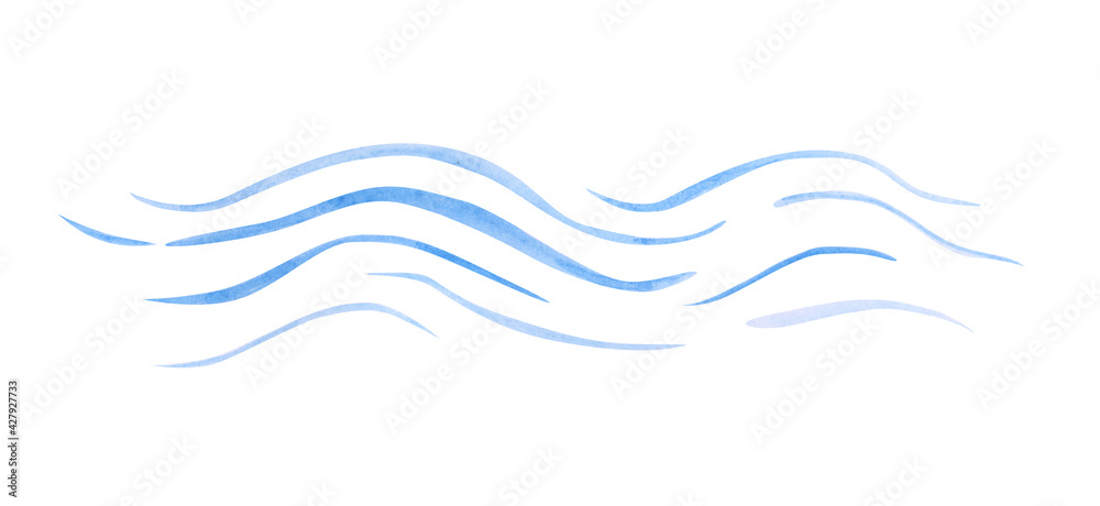 Watercolor wavy lines isolated on a white background. Sea waves clipart ...