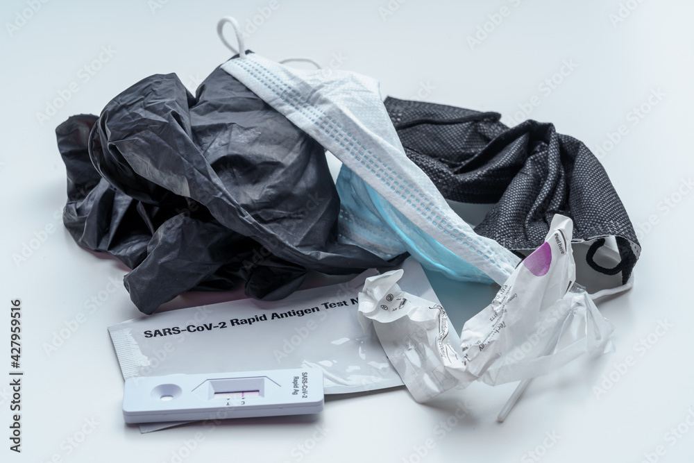 Medical Waste from Sars Covid 19 Rapid Antigentest with Mask, Clinical ...