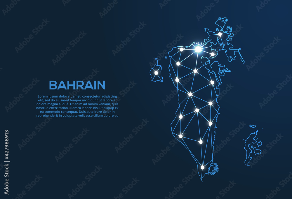 Bahrain communication network map. Vector low poly image of a global ...