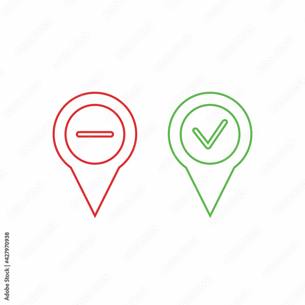 Minialist Pin Location icon line Adress pin True False red green symbol ...