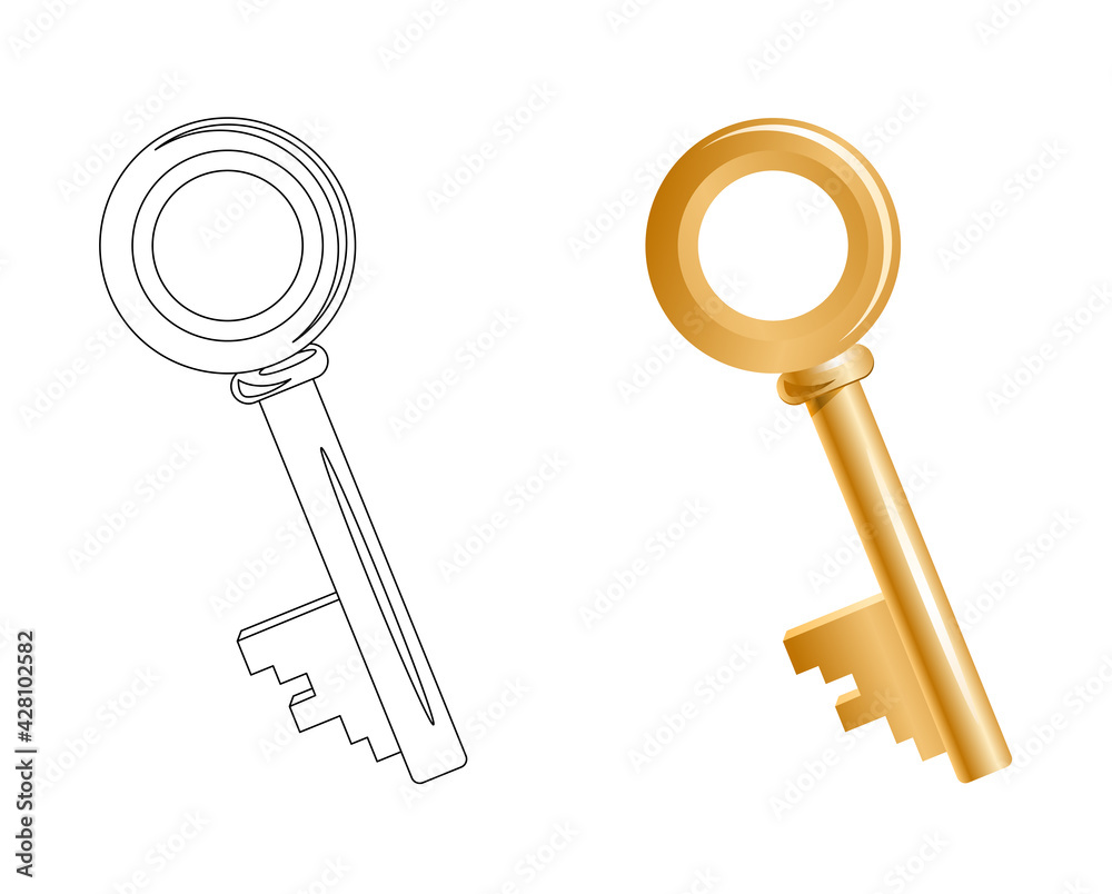 Black and white and colored golden key. Illustration can be used for ...