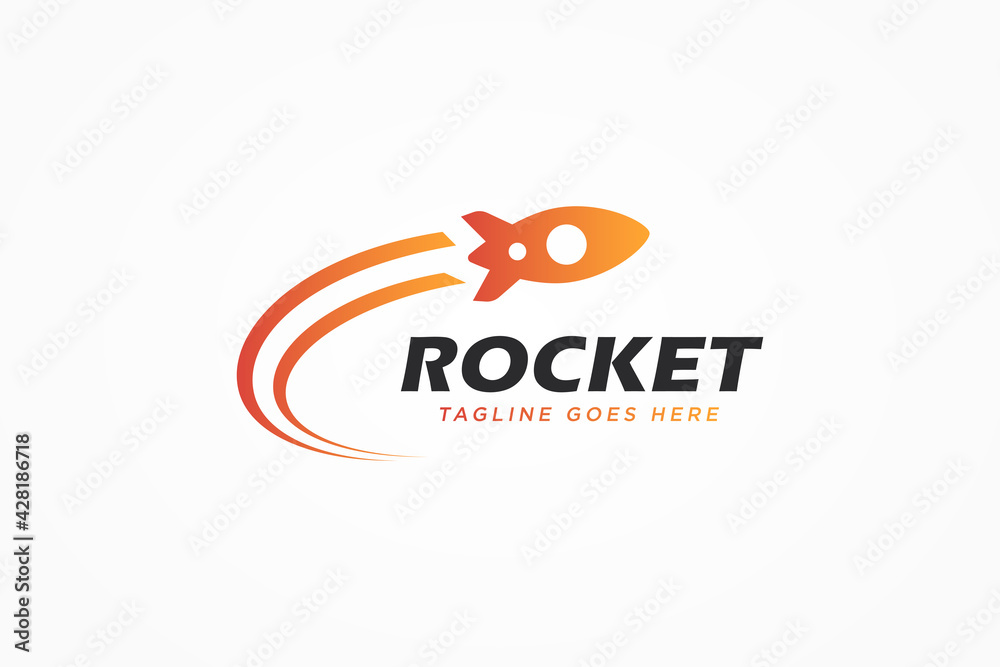 Modern Rocket Logo. Simple Flying Rocket with Speed Comet Waves ...