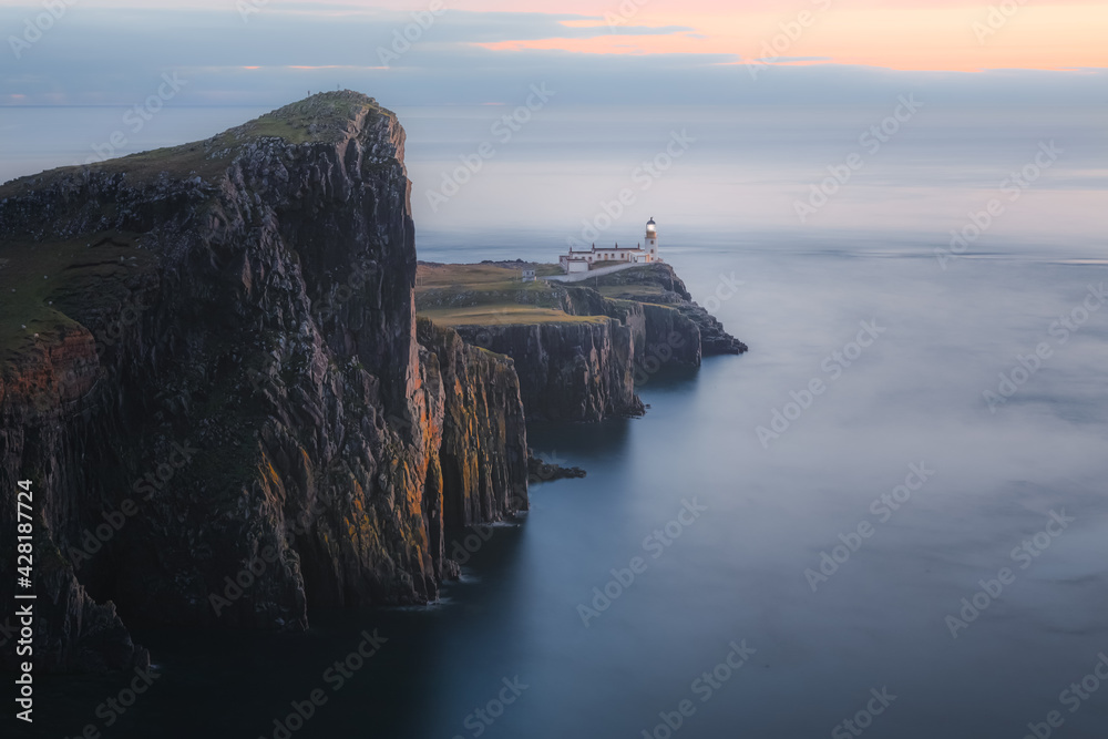 Moody, atmospheric idyllic coastal seascape headland peninsula of Neist ...