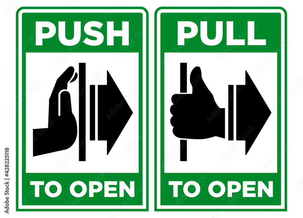 Push and pull to open door signs. Vector on transparent background ...
