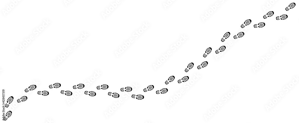 Step footprints paths. Traces of human shoes, steps of the soles of ...
