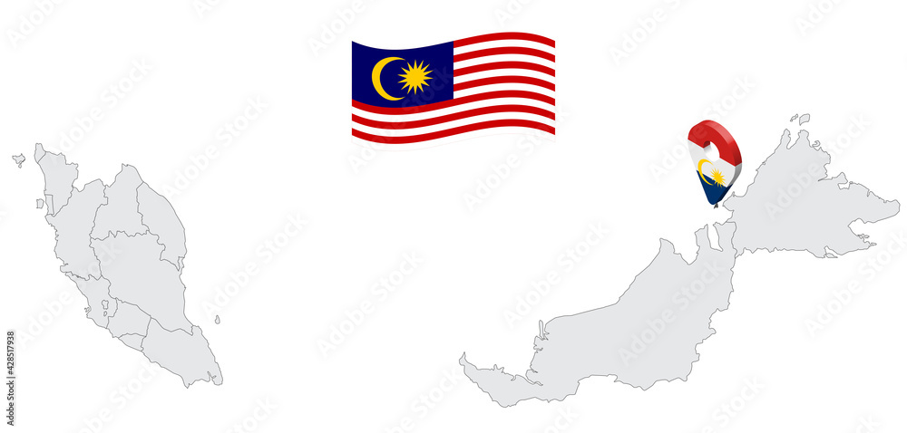 Location Federal Territory of Labuanon map Malaysia. 3d Labuan flag map ...