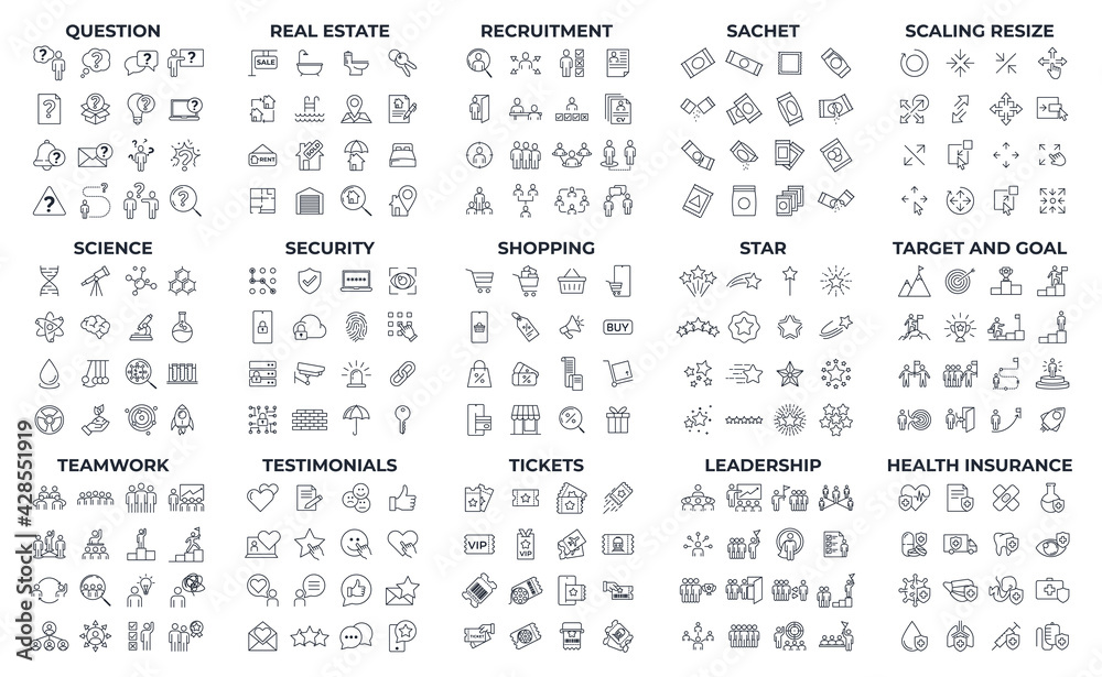 240 modern thin line icons. High quality pictograms. Linear icons set ...