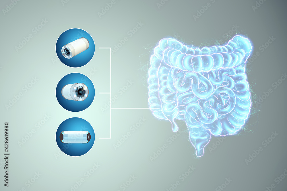 Illustration Stock Holographic projection of intestinal scan and ...