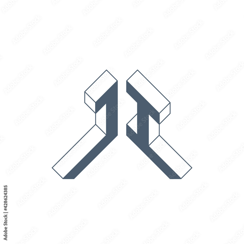 Three-dimension original letters. JI - logo or 2-letter code. Isometric ...