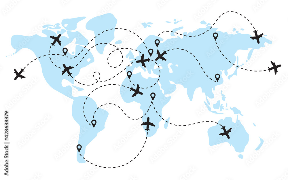 World map with flight routes airplanes. Infographic Stock Vector ...