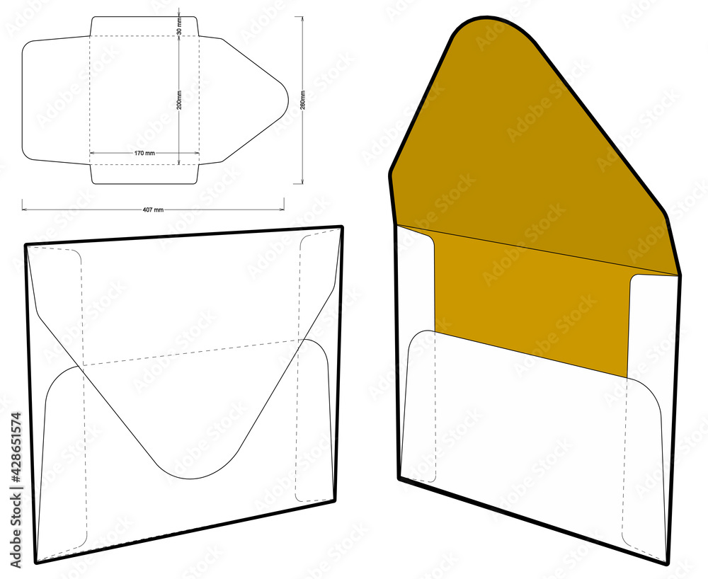 เวกเตอร์ Stock Packaging Envelope 20x17cm and Die-cut Pattern.The .eps ...