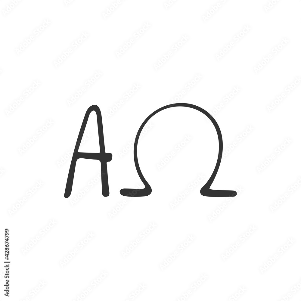 Hand-drawn Christian Alpha and Omega symbol isolated on white ...
