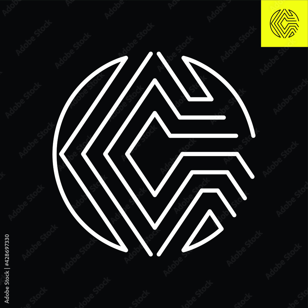 G Lettermark monogram round logo design in vintage line art deco style ...