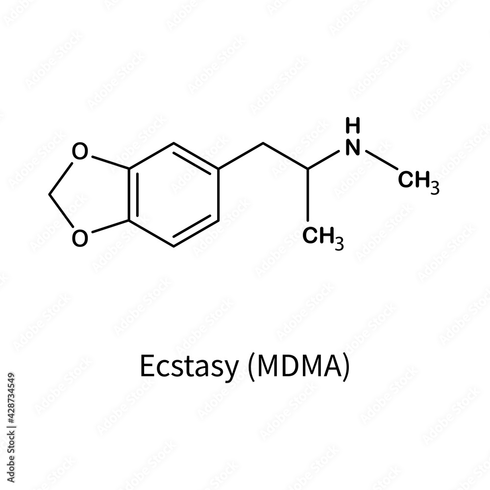 Formula of chemical structure of Ecstasy (MDMA). Vector EPS 10. Stock ...