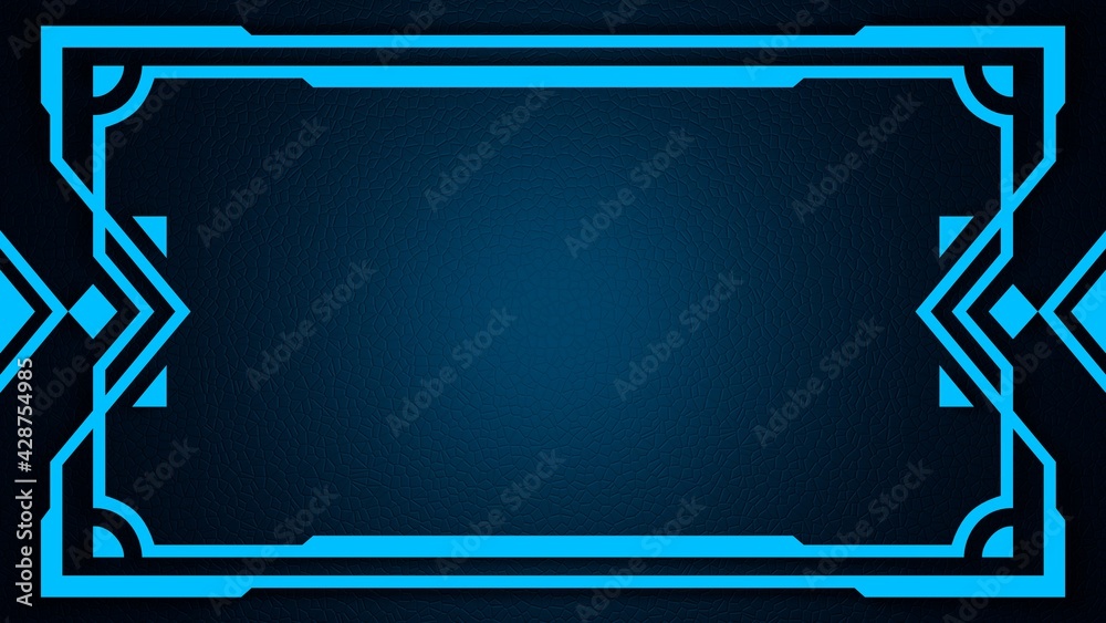 Art deco frame. Card template with neon blue linear border and deep ...