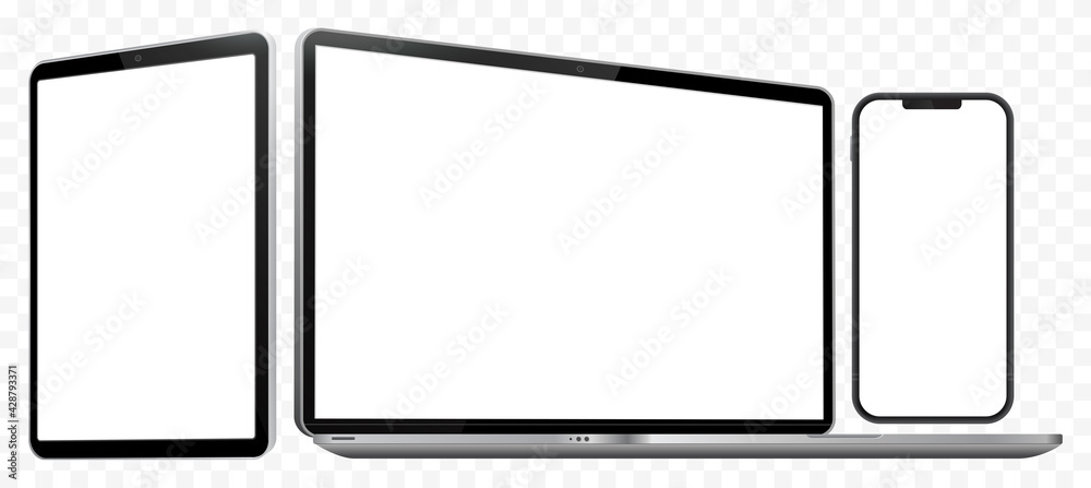 Laptop Computer, Mobile Phone and Tablet PC Mockup. Digital devices ...
