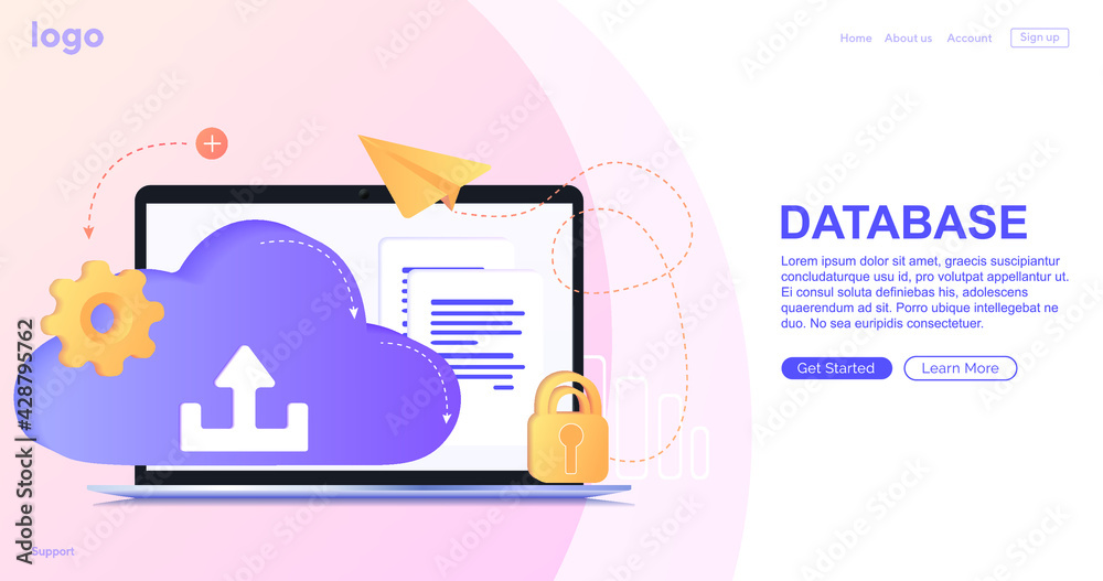 Database with cloud server, Data set, process, classification, database. Company process ...