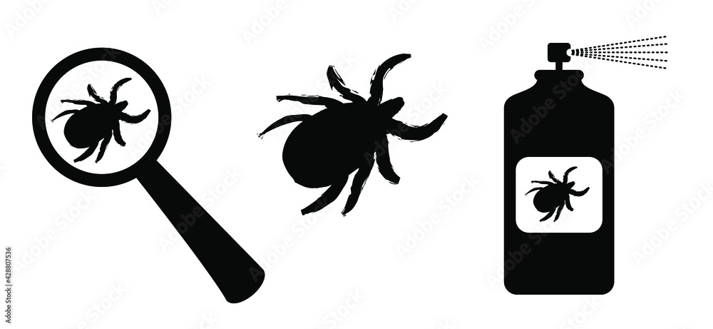 Vector de Stock Magnifying glass, clues and spray icon. lyme disease ...