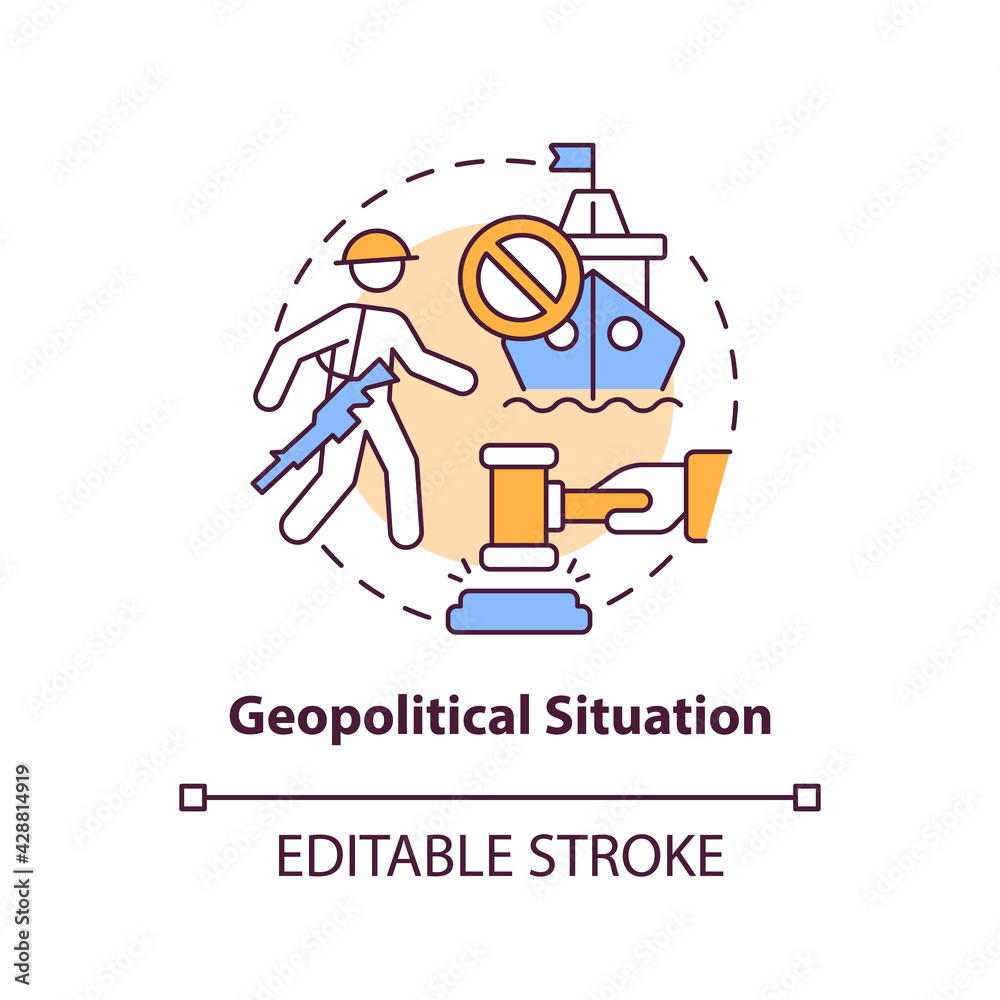 Geopolitical situation concept icon. Oil price factor idea thin line ...