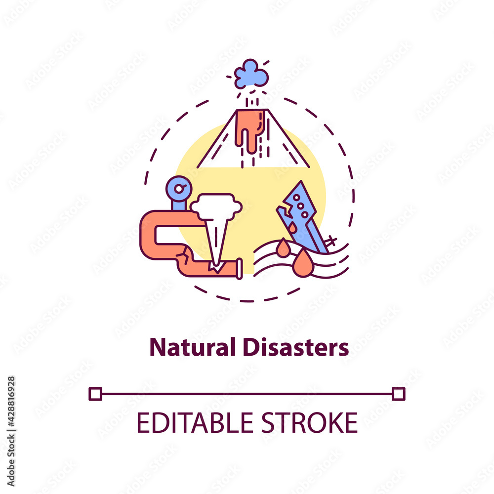 Natural disasters concept icon. Energy security threat idea thin line ...