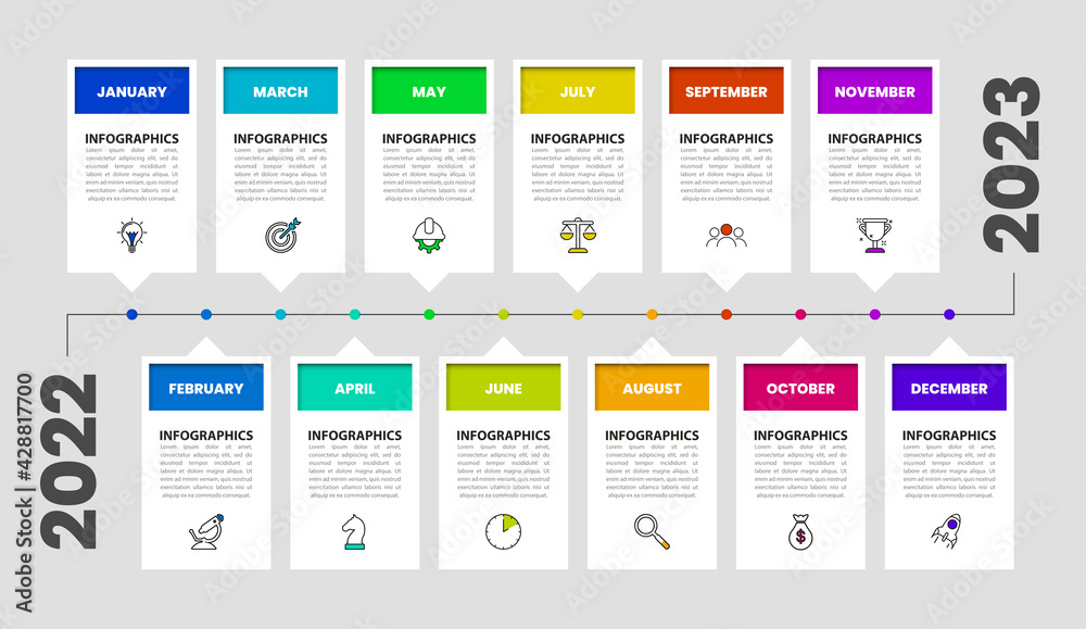 Infographic design template. Timeline concept with 12 steps Stock ...