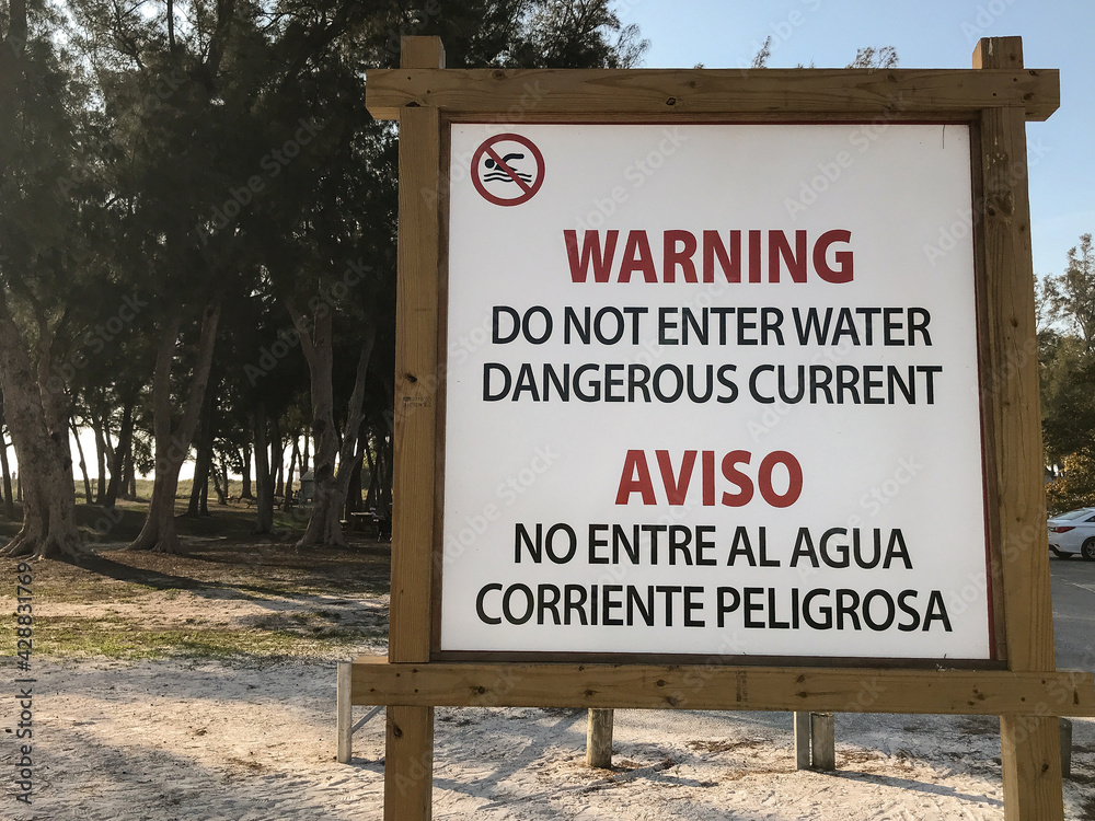 Warning Do Not Enter Water Dangerous Current Sign in English and ...