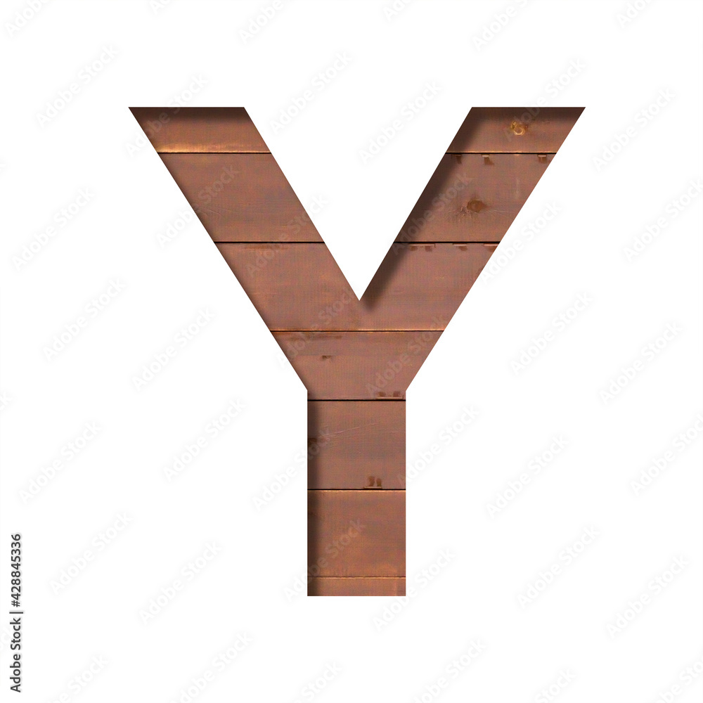 Font on texture of wooden boards. Letter Y, cut out of paper on a ...
