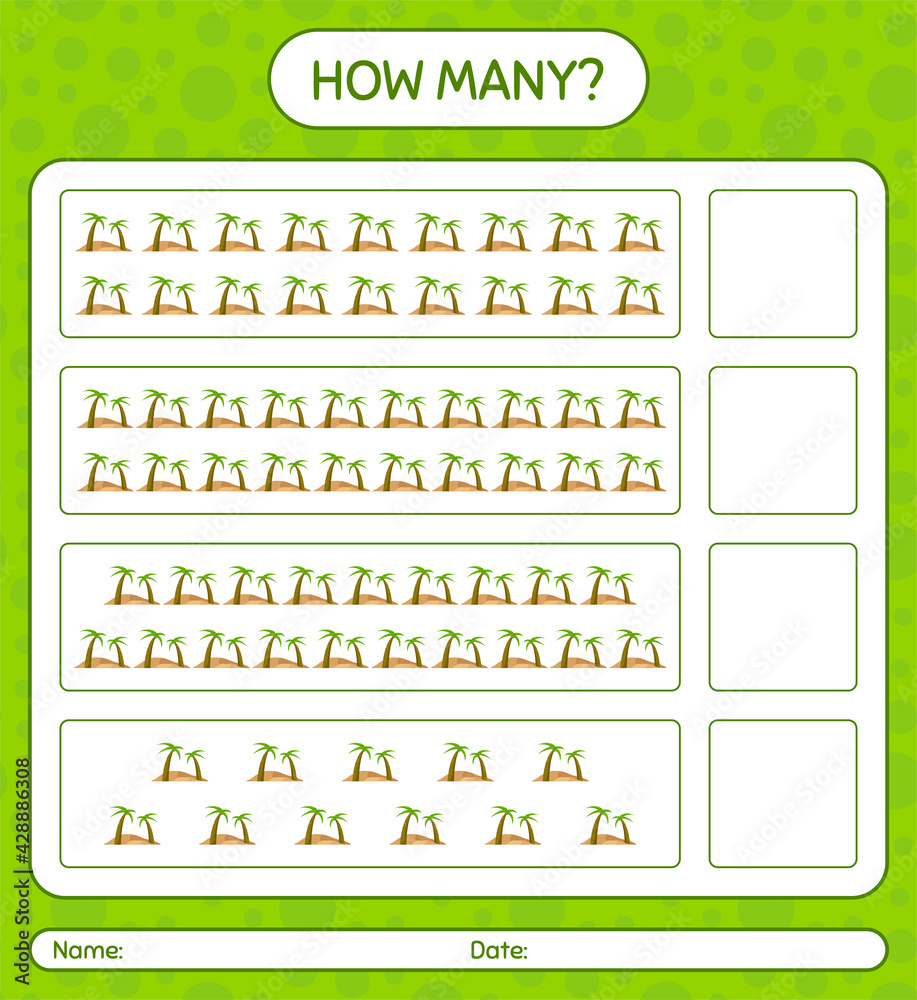 How many counting game with oasis. worksheet for preschool kids, kids ...